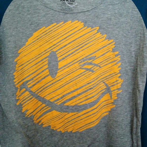 Joe Boxer | Tops | Large Joe Boxer Smiley Face Boatneck Baseball Tee ...